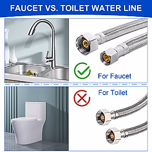 Universal Flexible Faucet Hose Connector, 12-Inch x 3/8" Comp x 1/2" FIP, Premium Braided Stainless Steel Faucet Water Supply Line for Kitchen Bathroom Sink Faucet (2-Pack)