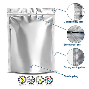 Mylar Bags for Food Storage with Oxygen Absorbers & Labels, Stand-Up, 3 Sizes, Heat Sealable & Resealable Food Storage Bags