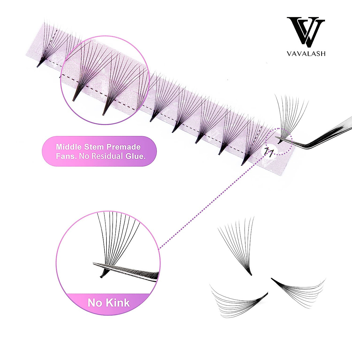 Eyelash Extensions 3D 4D 5D 6D 8D 9D 10D Thickness 0.07/0.1 C/D Curl Eyelashes Middle Stem & Long Stem Heat Bonded Premade Fans Russian Volume Lash Extensions Supplies (Middle Stem 10D-0.07-D-8-15mm)