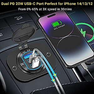 12v USB Outlet USB C Aluminum Car Charger Socket 2 Pack: Newest 58W Lengthened RV USB Outlet 12v Socket Dual USB-C 20W PD3.0 and 18W QC3.0 Car USB Port with Button Power Switch Mounting Panel