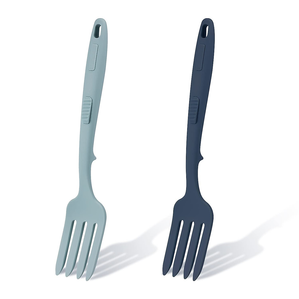 2pcs Silicone Flexible Forks, Silicone Cooking Fork Heat Resistant, Multifunctional Nonstick Blending Fork for Cooking Utensil for Kitchen Stir Mix Mash (Lake Blue, Dark Blue)