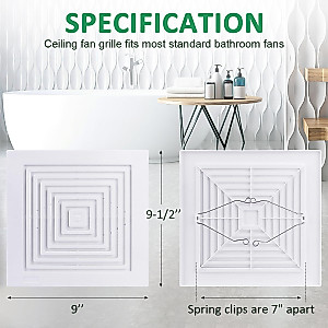 WKZO 4-Pack BP46 BP90 Bathroom Ceiling Fan Grille with Springs Replacement Parts for Square Ceiling or Wall-Mount Exhaust Fan Cover Fits Models 663, 670, 671, 675, 688, 689, Ventilation Fan