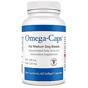 Omega-Caps For Medium Dog Breeds - Omega 3, Vitamins, Minerals, Antioxidants - Support Immune System, Joints, Heart, and Brain - 60 Softgel Capsules