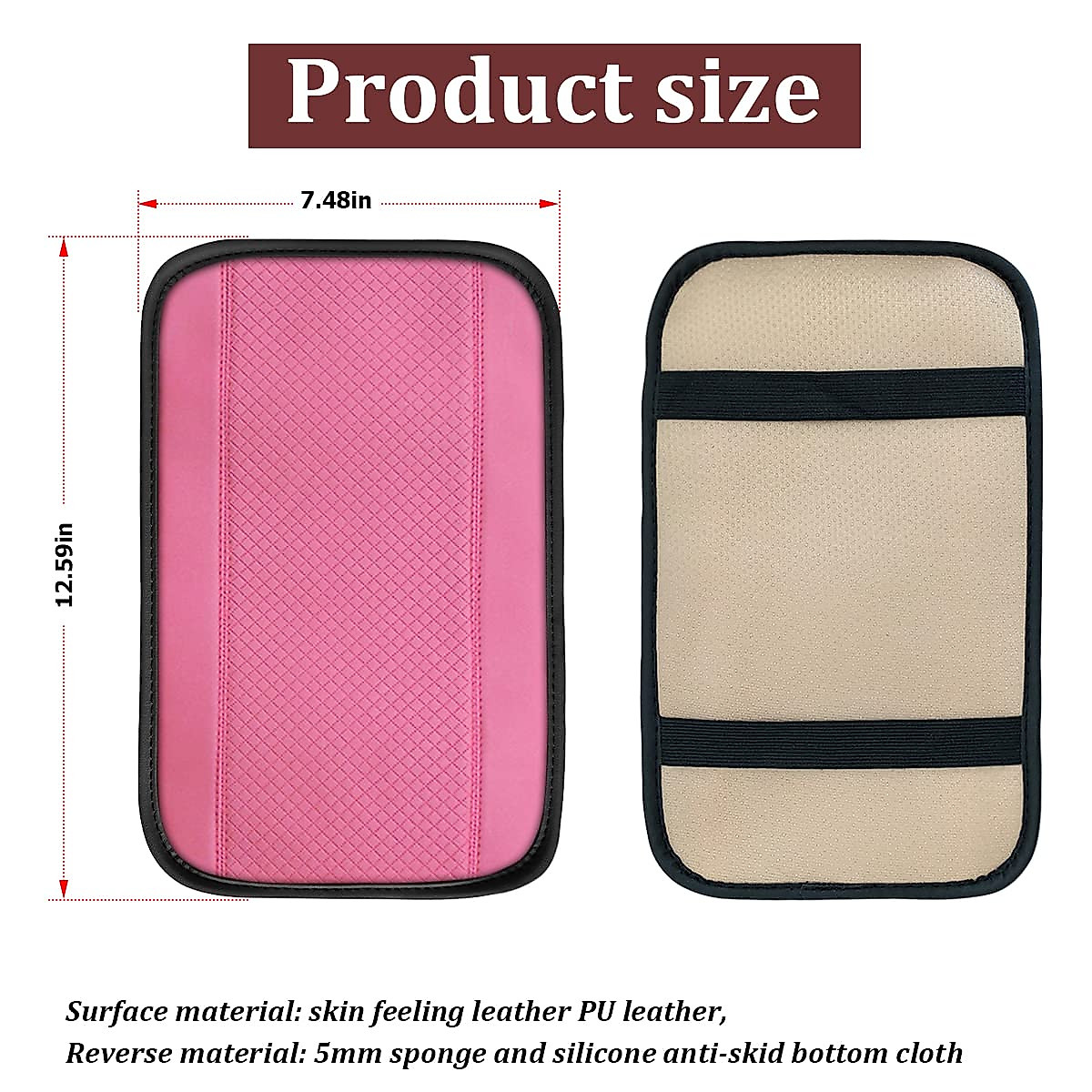 Auto Center Console Pad, PU Leather Car Armrest Seat Box Cover, Waterproof Non Slip Soft Armrest Box Cushion Protector, Car Accessories for Women Men, Universal for SUV, Truck, Van (Pink)