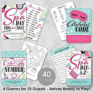 Big Dot of Happiness Spa Day - 4 Girls Makeup Party Games - 10 Cards Each - Gamerific Bundle