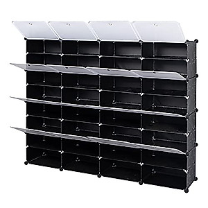 DESIGNSCAPE3D 8 Tier Portable 64 Pair Shoe Rack Organizer 32 Grids Cube Storage Organizer with Doors Expandable for Heels, Boots, Slippers, Black