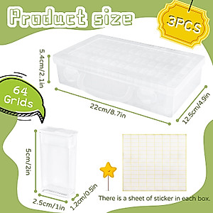 ANQEEL 3 PCS 64 Grids Diamond Painting Storage Containers,Craft Storage Tool Box with Label Stickers,Portable Storage Organizer for Jewelry,Art DIY,Crafts,Beads, Clear