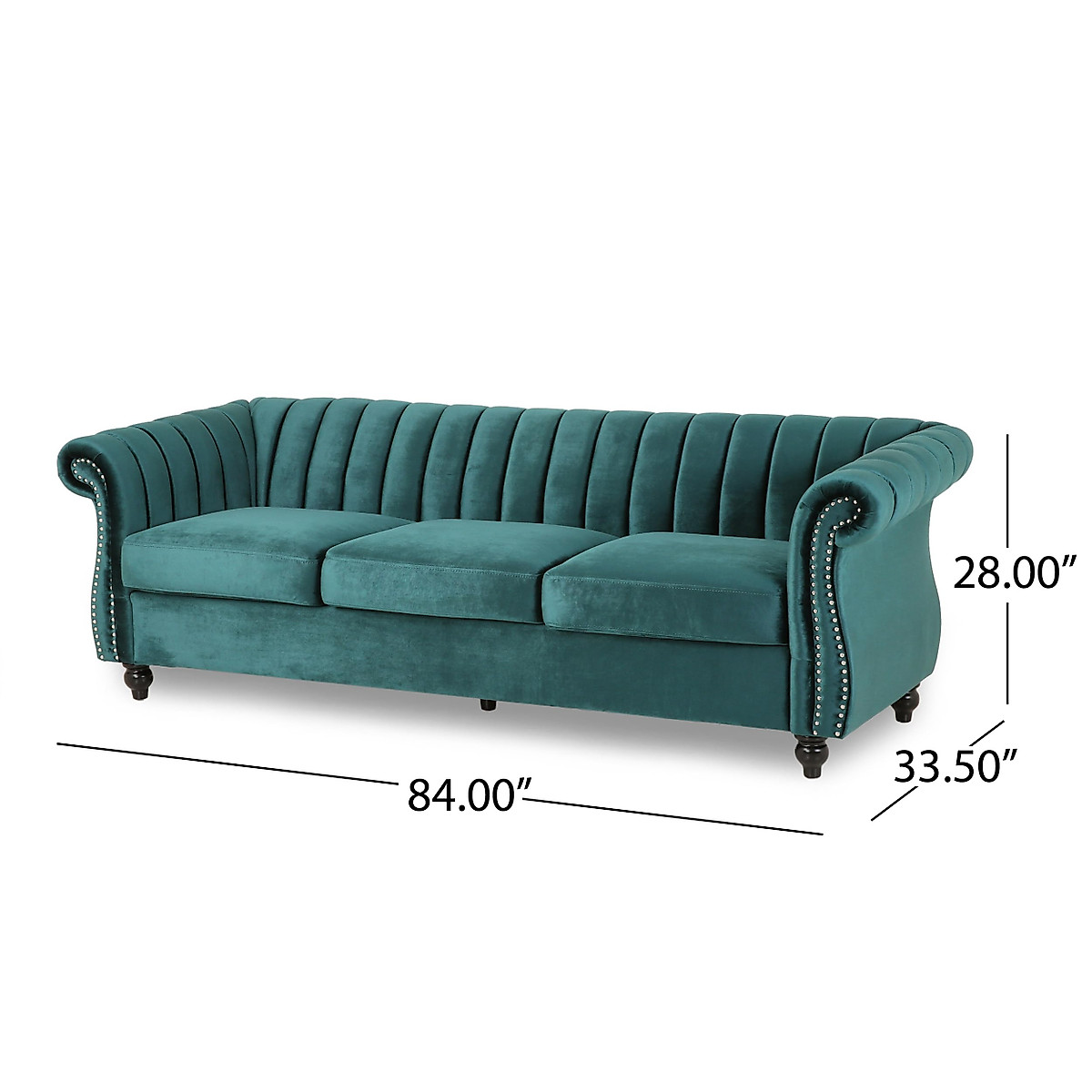 Merax Upholstered Chesterfield Sofa, 3 Seater Vintage Couch Rolled Arm for Living Room Bedroom Office, Teal