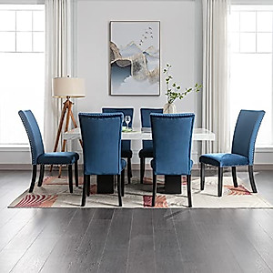 DEINPPA 7 Piece Kitchen Table Set with 1 Faux Marble Rectangular Table and Dining Chairs Set of 6 for Dining Room and Living Room (Blue)
