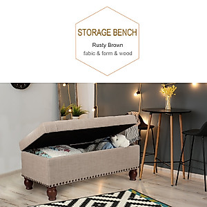 Asense Storage Ottoman Bench, 40'' Linen Fabric Rectangle Upholstered Bench with Hinged Lid for End Foot of Bed, Living Room, Bedroom, Noble Light Gray