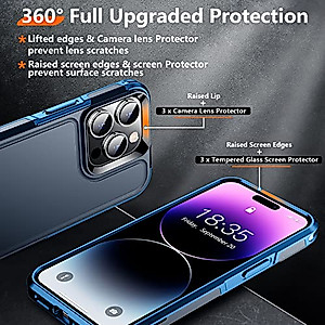 Red2Fire for iPhone 14 Pro Max Case, with 2 Pcs Tempered Glass Lens & Screen Protector [Military Grade Shockproof] Heavy Duty Full Body Protection Phone Case for iPhone 14 Pro Max 6.7 inch Dark Blue