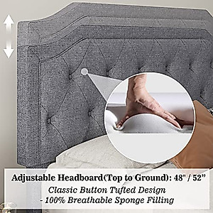 Allewie Upholstered Queen Size Platform Bed Frame with Adjustable and Curved Corner Design Headboard, Easy Assembly, No Box Spring Required, Light Grey