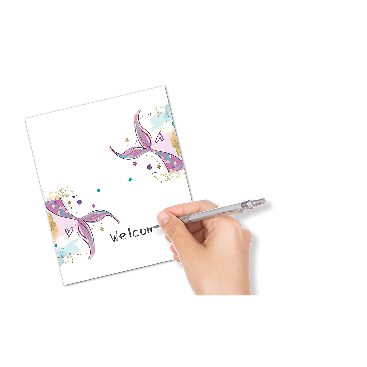 Table Place Card, Mermaid Themed Tent Style Cards, Pack of 25 Half-Fold Reception Place Card, Perfect for Baby & Bride Shower, Mermaid Birthday Party, Wedding C10