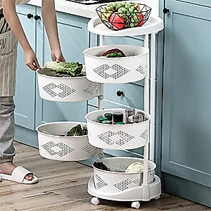 Multi-Layer Kitchen Storage Rack, 5 Tier Kitchen Storage Rack Rotating Vegetable Rack Floor-Standing, Fruit and Vegetable Storage Basket Floor-Standing Storage Rack for Home Kitchen Bathroom Salon