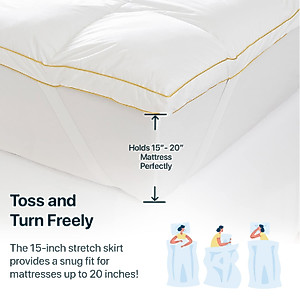 Simmons Feather Bed Twin Mattress Topper with 230TC Microfiber Shell - Skin Friendly Prime Feather Fiber Baffle Box Mattress Topper with 15” Skirt for Twin Size Bed - Plush Mattress Pad, 39”x75