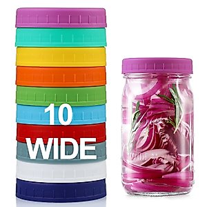 AOZITA 10 Pack Plastic Wide Mouth Mason Jar Lids for Ball, Kerr and More - Multicolor Storage Caps for Mason Jars, Canning Jars - Leak-Proof, Dishwasher Safe & Food Grade