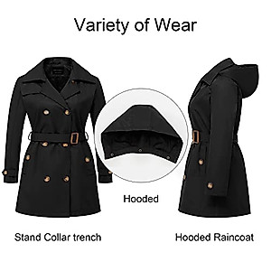 CREATMO US Plus Size Trench Coats for Women Coat Long Mid Length Relaxed-Fit Water-Resistant Black 4X