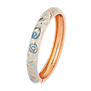 UJOY Flowers Bracelet Multi-Colors Cloisonne Wedding Jewelry Gift Women Enameled Bangles Opening Hinged 55A106 light blue