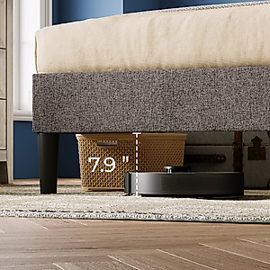LINSY Full Size Bed Frame, Linen Upholstered Platform Bed Frame with Adjustable Headboard & Solid Wood Slat Support, Heavy Duty Platform Bed Full, NO Box Spring Needed, Noise-Free, Dark Grey
