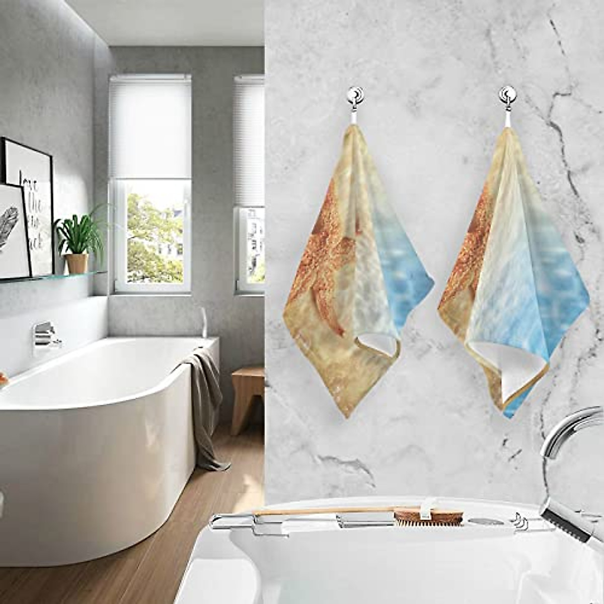 Jucciaco Beach Sea Starfish Cotton Towels for Bathroom, Soft Absorbent Hand Towel Set of 2 for Gym Yoga Kitchen Decorative, 16x28 in