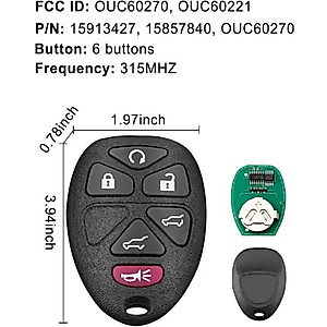 CAUORMOTE Keyless Entry Remote Car Key Fob for 2007-2014 Chevy Avalanche Suburban Tahoe Traverse 2007-2014 GMC Acadia Yukon Denali 2007-2014 Cadillac Escalade (OUC60270, OUC60221, 15913427), 2 Packs