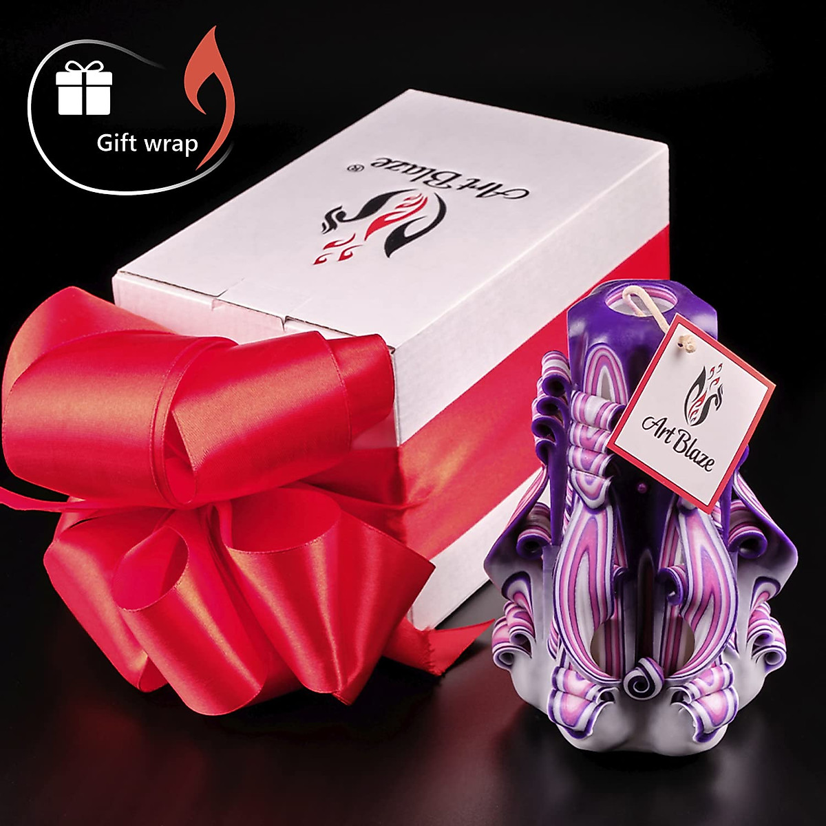 Carved Candles - Unique Handmade Candles Long Burning - Unscented Decorative Candle - Luxury Candles for Home Decor - Birthday Anniversary Romantic Relaxing Christmas Gift for Women - Purple