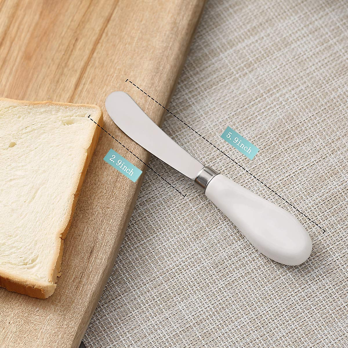 ONTUBE Butter Knife Set of 2, Stainless Steel Blade with Porcelain Handle, Big Circle Cheese Butter Spreader Knives Set for Kitchen, White 5.9-Inches