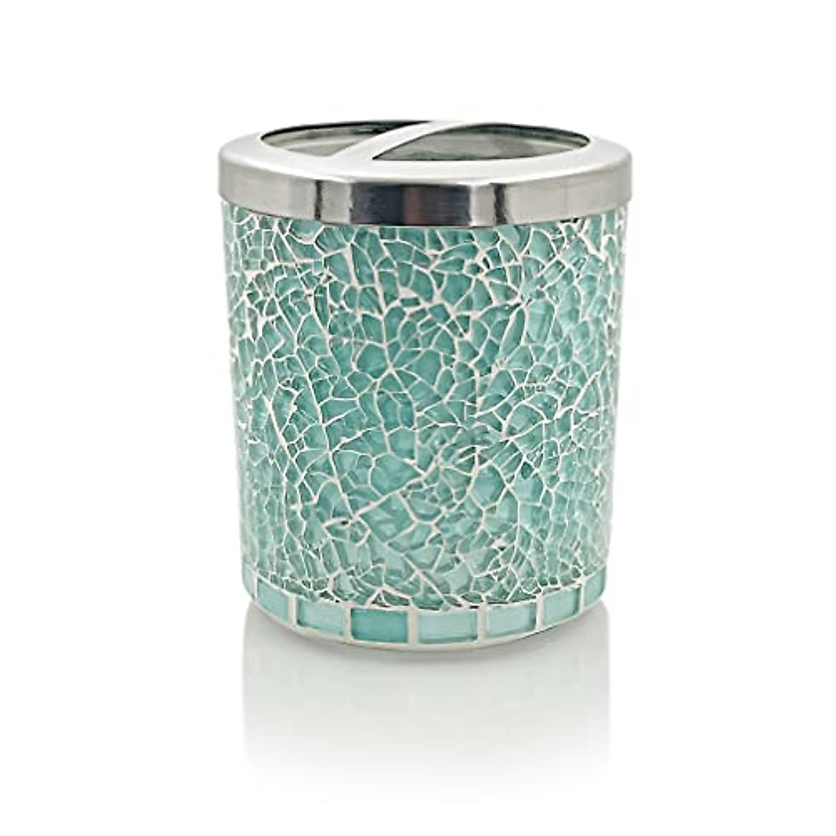 LushAccents Bathroom Accessories Set, 5-Piece Decorative Glass Bathroom Accessories Set, Soap Dispenser, Soap Tray, Vanity Tray, Jar, Toothbrush Holder, Elegant Seafoam Green Mosaic Glass