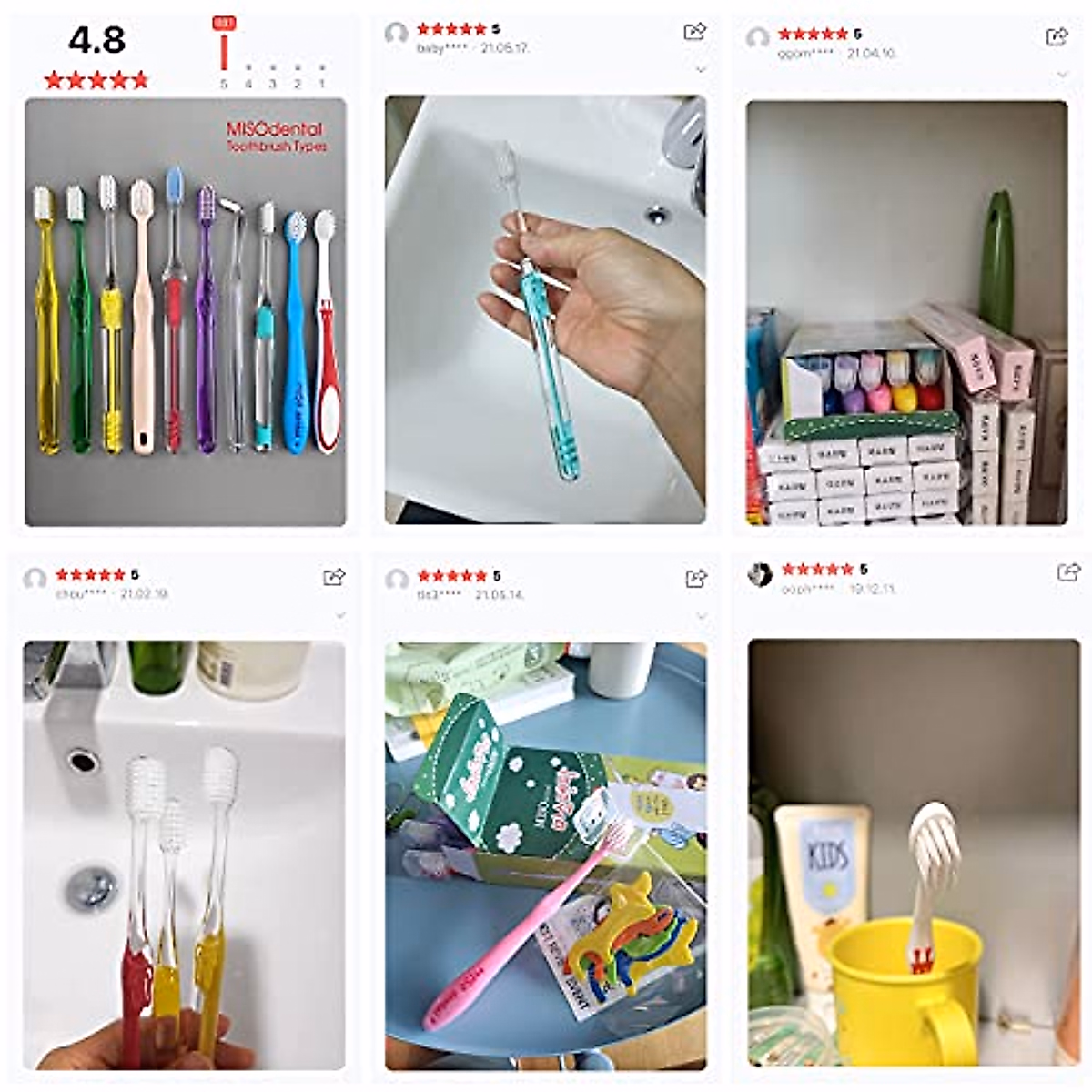 MISOdental Advanced Manual Toothbrush for Children (All Slim 3-6), Soft Bristles, Small Head, Refreshing, 4 Pcs, Made in Korea, Included Protection Caps