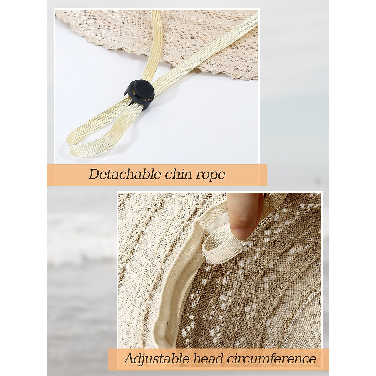 Womens Sun Hat, Floppy Beach Summer Hats with Wide Brim, Packable Lace Hats for Women Beige