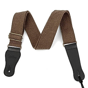 BestSounds Guitar Strap 100% Soft Cotton Genuine Leather Ends Strap for Acoustic Guitar, Electric Guitar, Bass & Mandolins (Coffee)