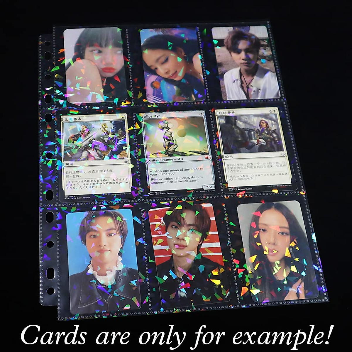 30PCS Holographic Trading Card Sleeve Pages Gemstone Foil Card Sleeves 9 Pockets Fit 3 Ring Binder Pages (Clear foil Card Pages)