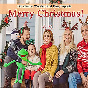 Kermit Frog Puppet with Detachable Control Wooden Rod, The Puppet Movie Show Soft Stuffed Plush Toy