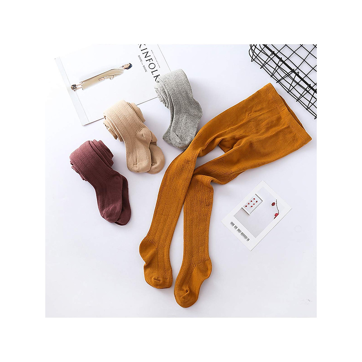 Century Star Baby tights Toddler tights Knit Cotton Stockings Tights for girls Newborn Pants Thick Toddlers Girl Leggings 5 Pairs Black White Turmeric Pink Purple 4-5T