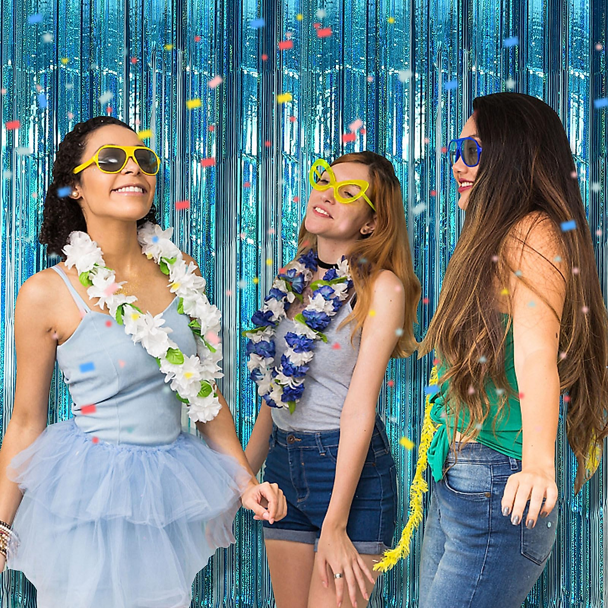 2 Pack Blue Party Backdrop Curtains Metallic Blue Tinsel Foil Fringe Curtains Ocean Themed Decor Party Photo Backdrop Party Streamers for Birthday Graduation New Year Eve Wedding Decor