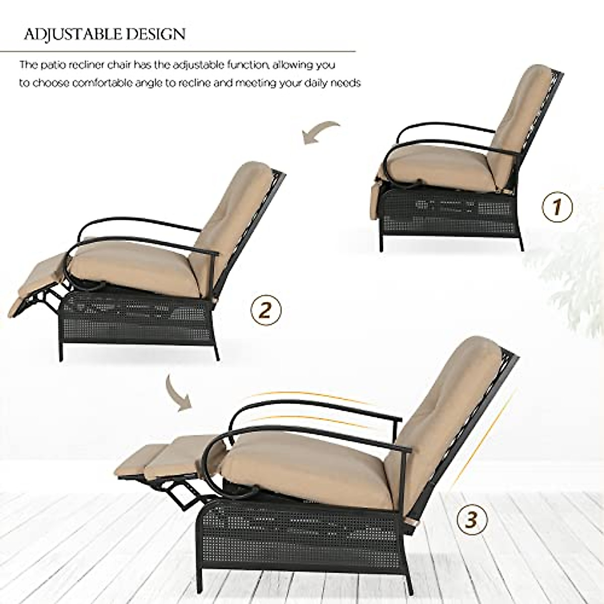 Ulax Furniture Patio Recliner Chair Automatic Adjustable Back Outdoor Lounge Recliner Chair with 100% Olefin Cushion (Beige)