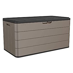 Mrosaa Resin Deck Storage Box, 85 Gallon Outdoor Storage Box Waterproof for Garden Storage,Patio and Backyard, Lockable Brown Color