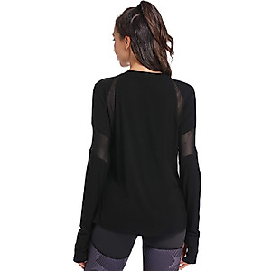 Muzniuer Long Sleeve Workout Tops for Women Gym Exercise Athletic Shirts Long Sleeve Yoga Shirts Loose Sports Shirts with Thumb Hole Running Activewear for Women Black L