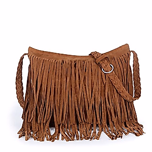Maxzoom Womens Hippie Suede Fringe Tassel Messenger Bag Hobo Shoulder Bags Crossbody Handbag (brown)
