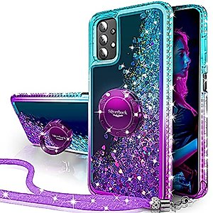 Silverback for Galaxy A32 5G Case with Ring Stand Kickstand, Women Girls Bling Holographic Sparkle Glitter Cute Cover, Diamond Ring Protective Phone Case for Samsung Galaxy A32 5G-Purple