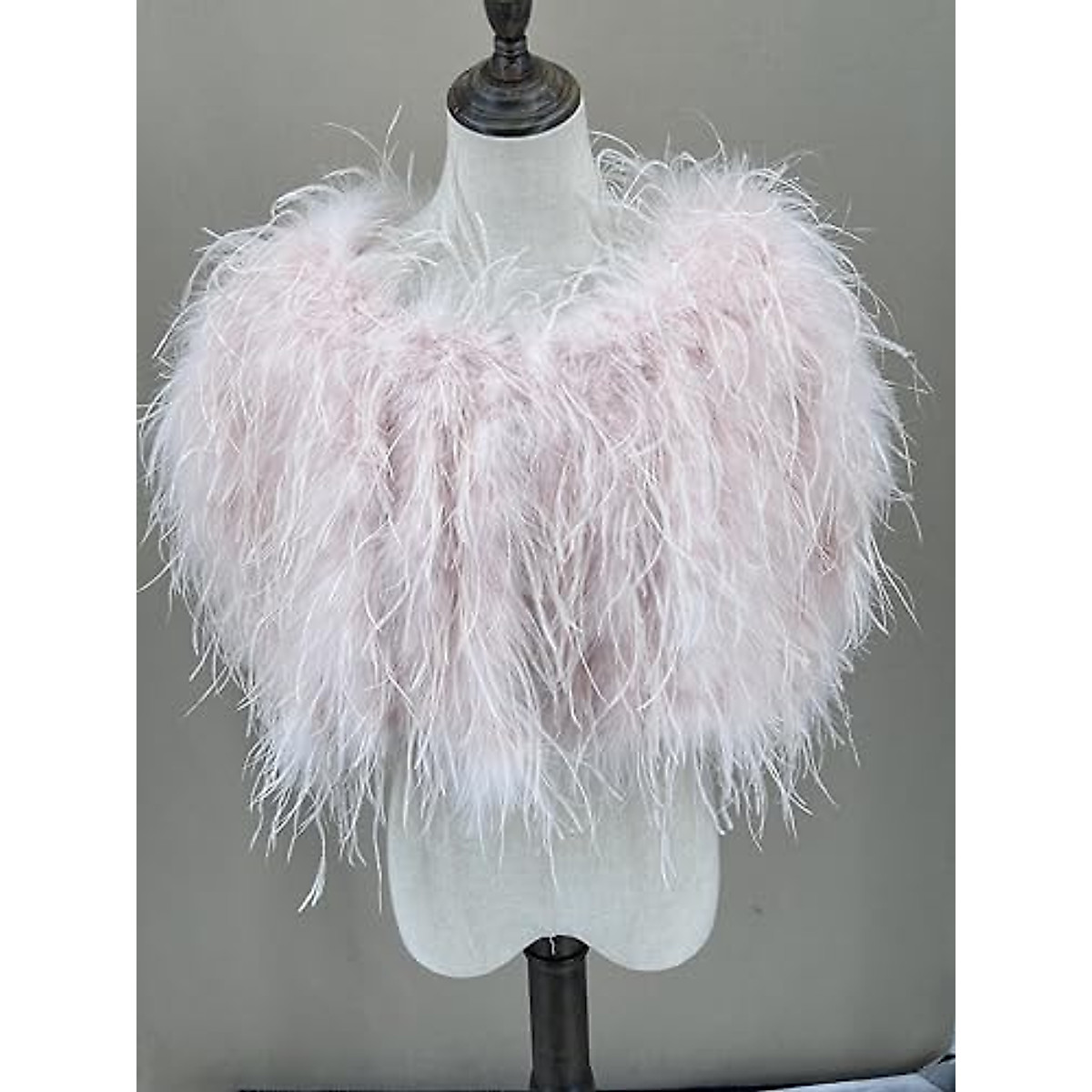 Women Ostrich Fur Pink Feather Small Shawl Cape for Wedding for Party Bride Furry White Color Blush Fluffy Luxurious Romantic