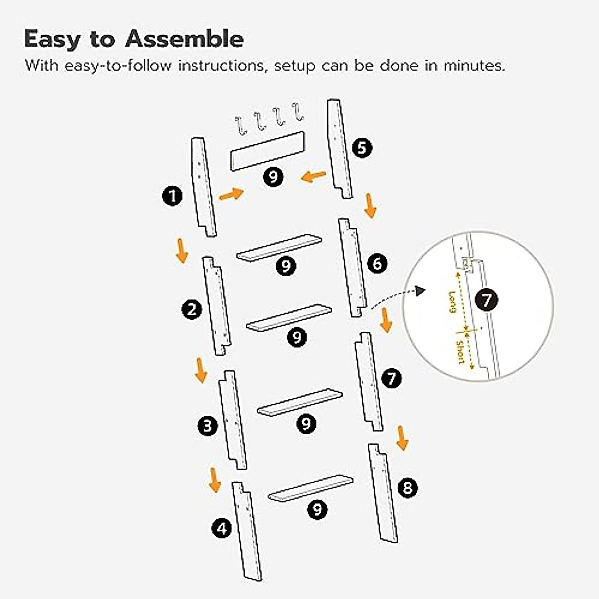 HOOBRO Blanket Ladder, Wall Leaning Blanket Rack, 5 Ft, 5 Tier Farmhouse Ladder Shelf, Towel Rack, Decorative Quilt Rack, Removable Hooks, Living Room, Bedroom, Bathroom, Mocha BR51CJ01