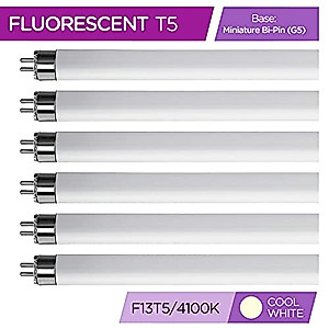 F13T5CW – T5 21 Inch Under Counter Fluorescent Bulbs Cool White 4100K 13-Watt F13T5/CW 21” CW Long Life Replacement Tubes for Under Cabinet Lights – Pack of 6 Bulbs