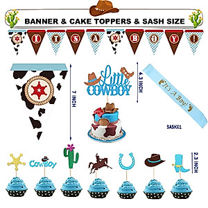 123 PCs Cowboy Baby Shower Decorations for Boy, Fiesec Western Rodeo Wild West Baby Shower Decorations A Little Cowboy Is On The Way Backdrop Balloon Garland Arch Banner Cake Cupcake Topper Sash