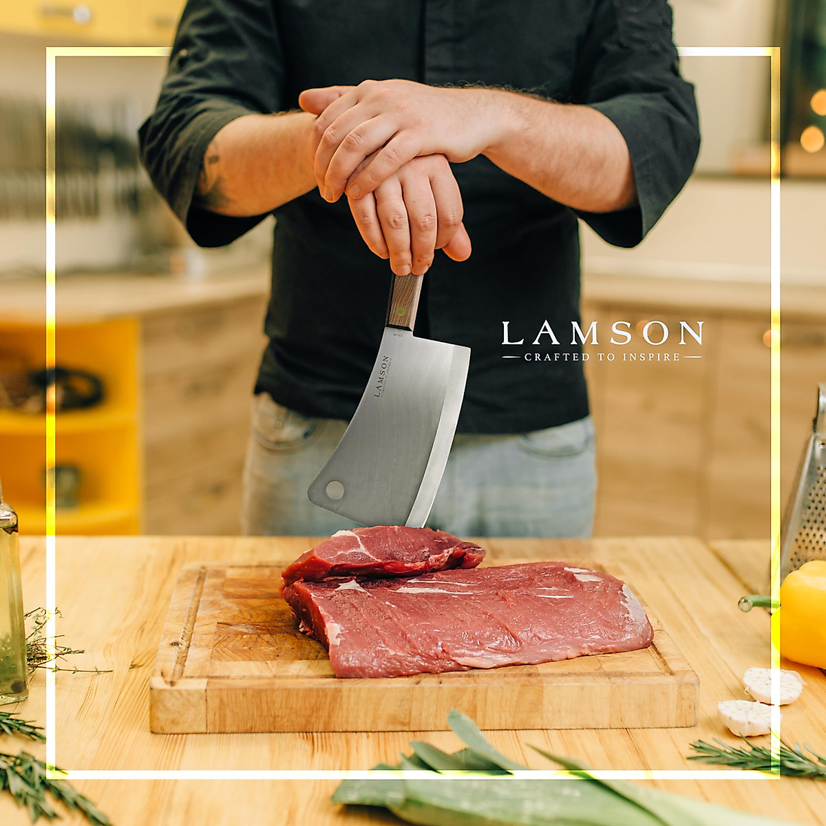 Lamson Meat Cleaver, with Riveted Walnut Handle, Stainless Steel, 12"