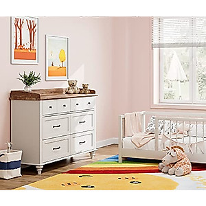 WAMPAT Dresser for Bedroom with 6 Drawers, White Kids Dressers with Wide Chest of Drawers, Mid Century Modern Wooden Closet Storage Organizer for Living Room, Nursery, Hallway