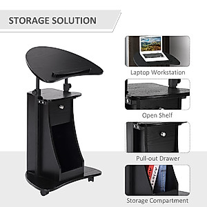 HOMCOM Adjustable Height Laptop Cart with Storage - Black