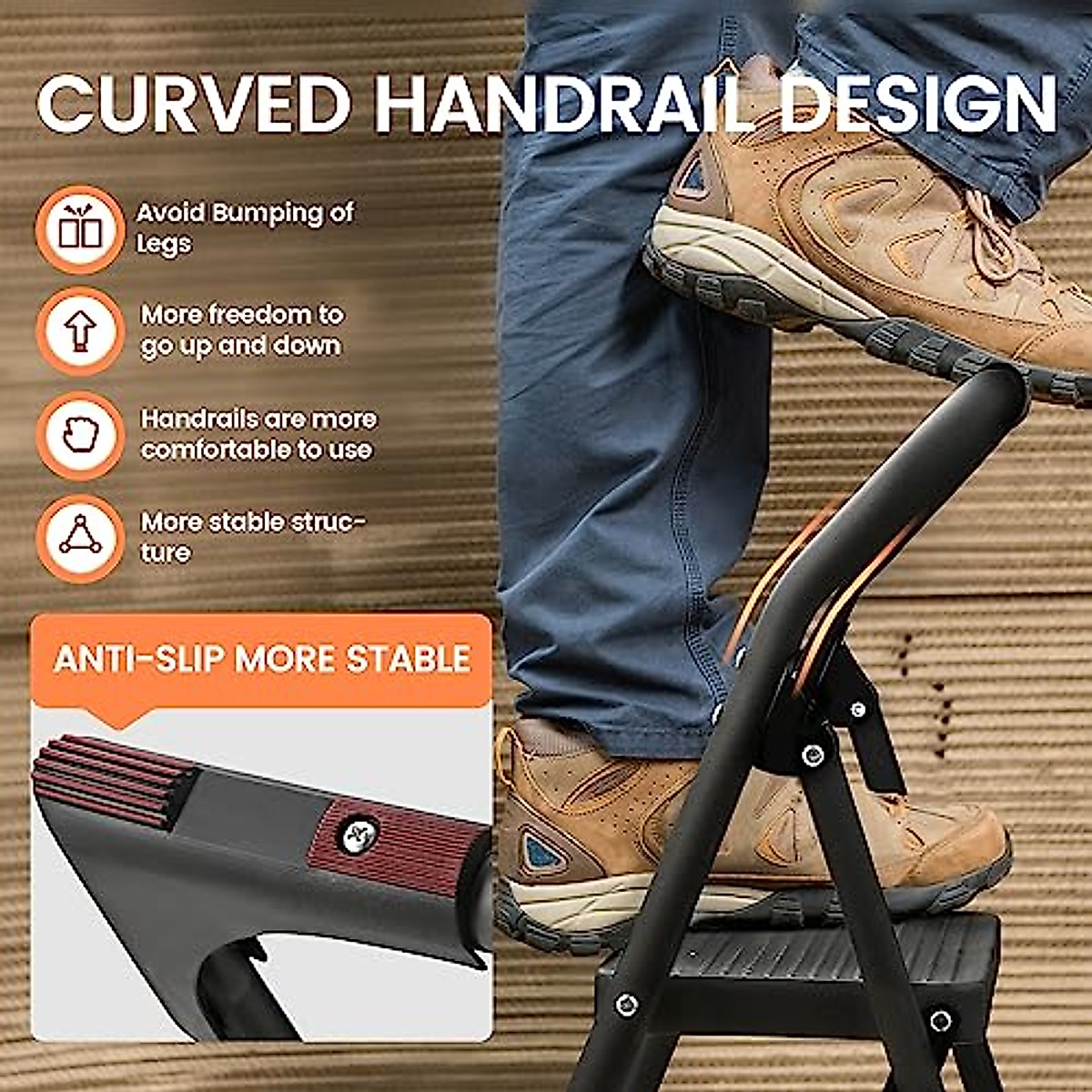 ASPERLAD Step Ladder Folding 2 Step Stool Adult with Wide & Anti-Slip Pedals Ergonomic Portable Steel Ladders for Household, Kitchen, Office 330LB