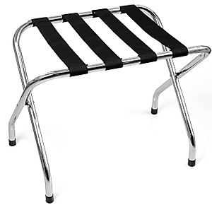 Folding Luggage Rack for Guests - Luggage Rack for Guest Room with Metal Foldable Stand Nylon Belts & Rubber Feet for Stability, Heavy Duty Suitcase Stand for Suitcases, Must Have for Hotel & Bedroom