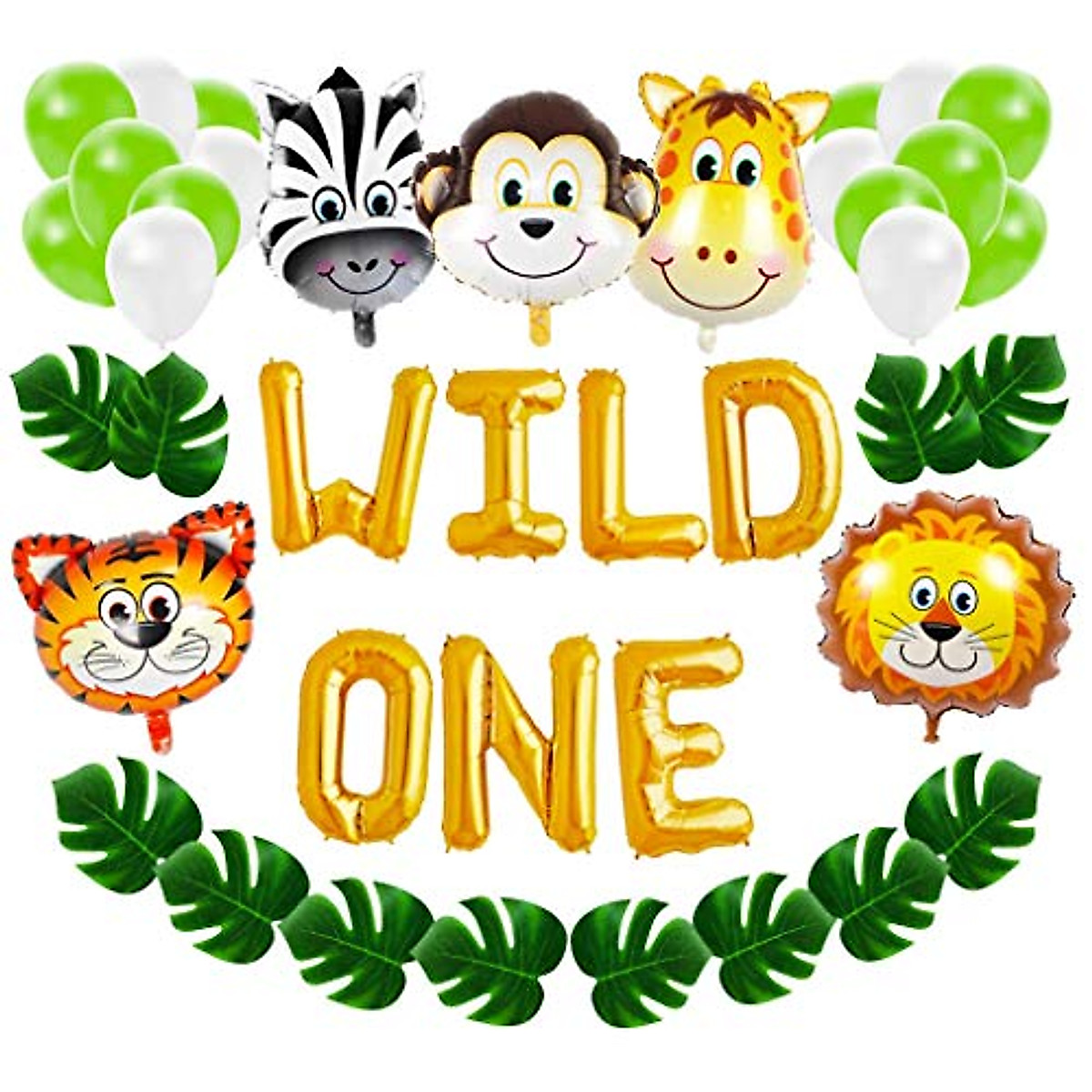 Wild One First Birthday Balloon Set Kit, 1st Animal Theme Bday Party Banner Set for Boy Girl
